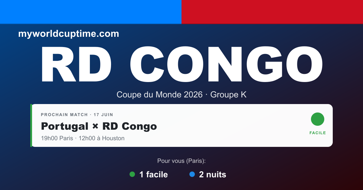 RD Congo Coupe du Monde 2026 — Calendrier et horaires